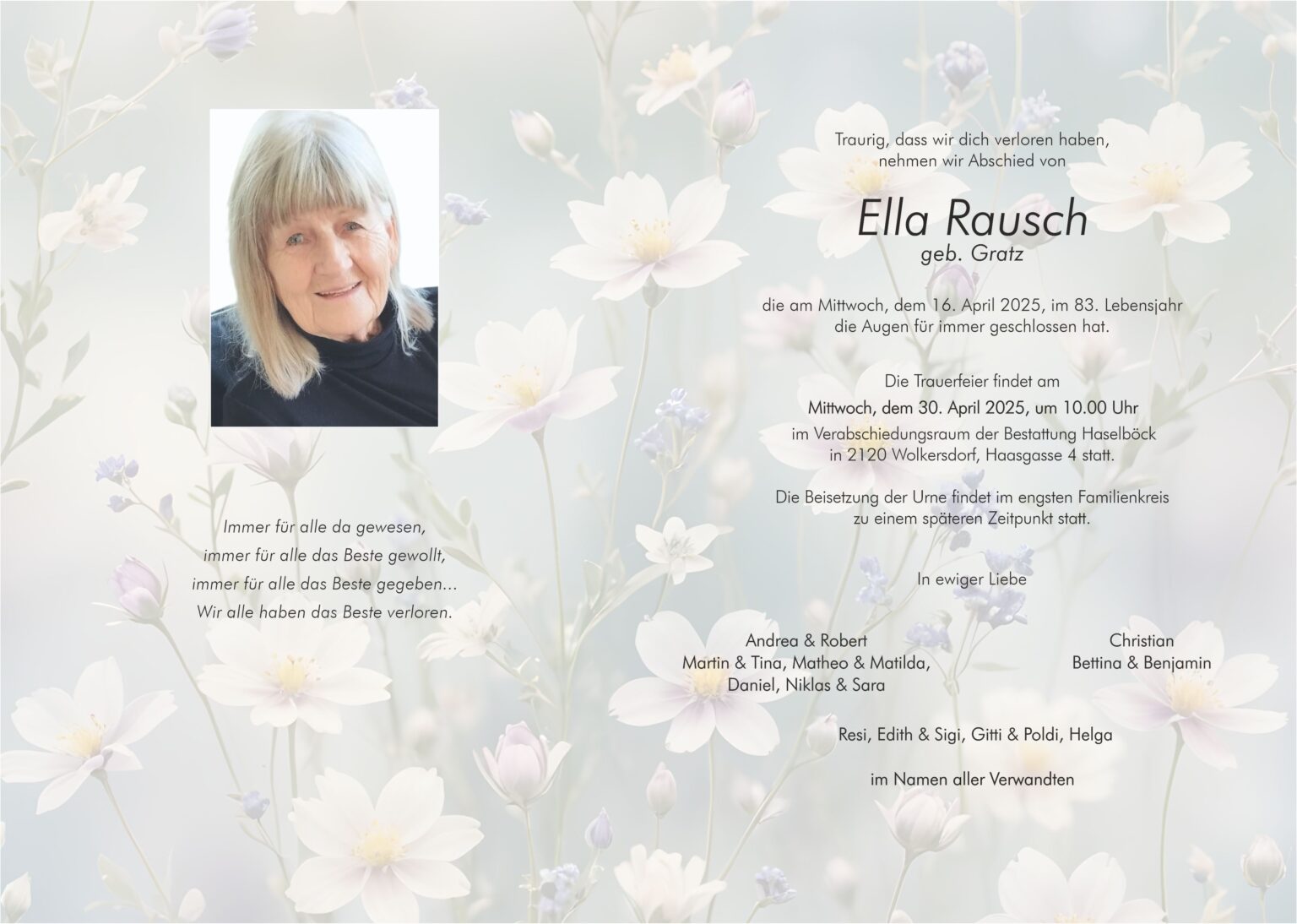 Ella Rausch - Bestattung Haselböck